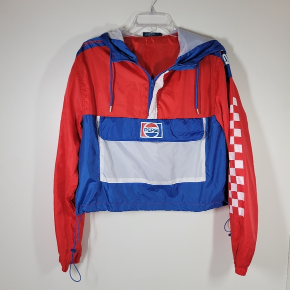 Pepsi | Jackets & Coats | Pepsi Red Blue Logo Hooded Lightweight Vrop ...